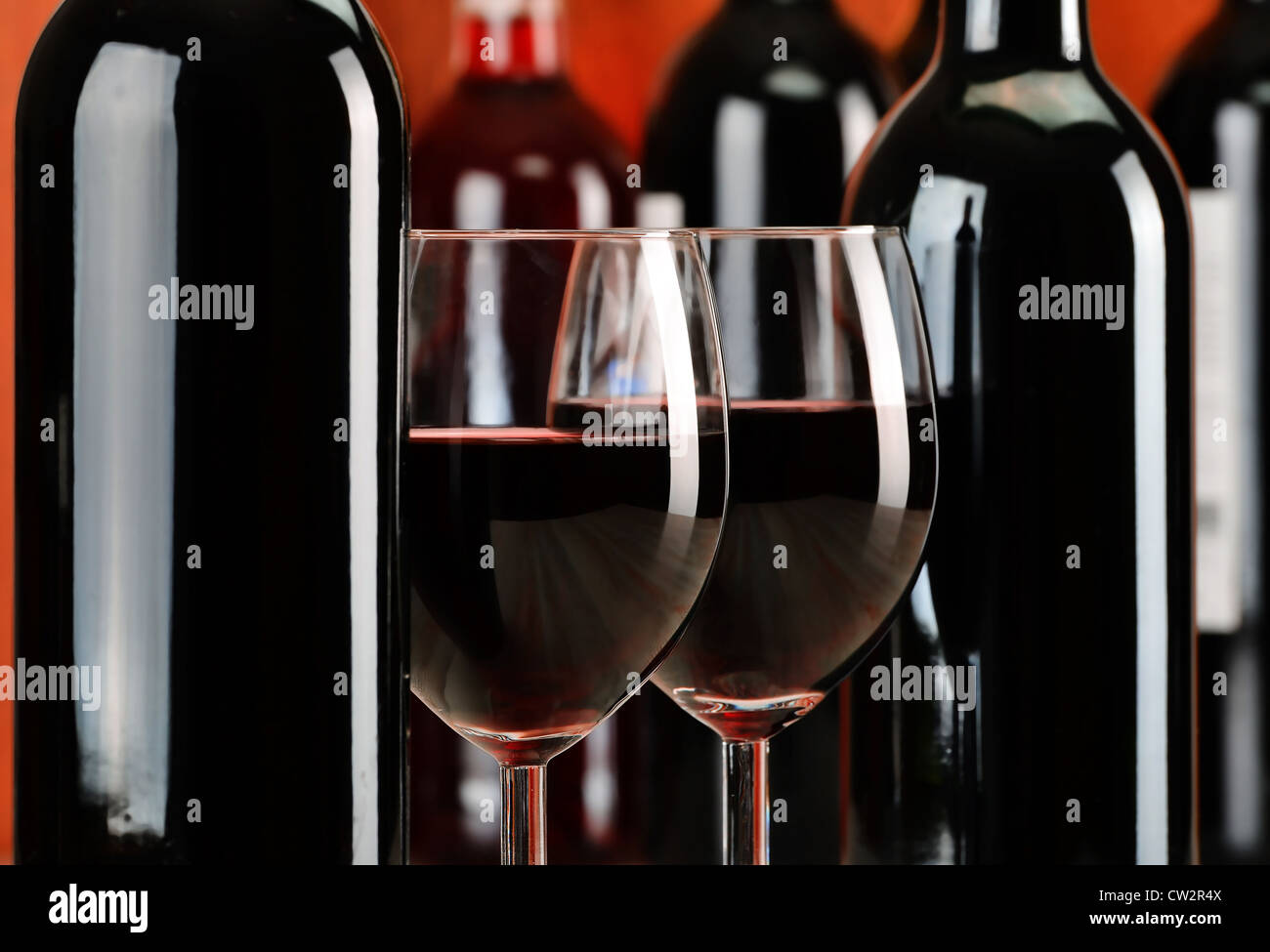 Composition with glasses and bottles of wine Stock Photo - Alamy