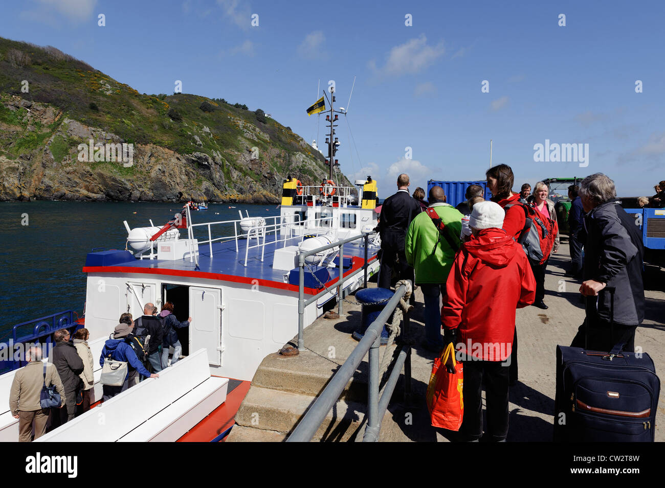 Ferry in Maseline Harbour, Isle of Sark, Channel Islands Stock Photo ...