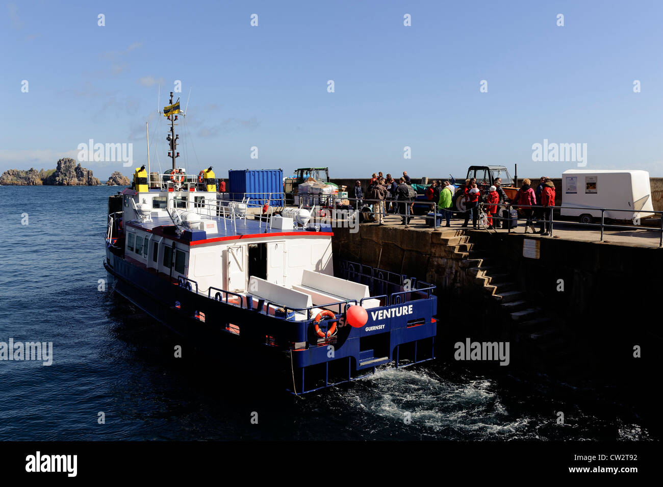 Ferry in Maseline Harbour, Isle of Sark, Channel Islands Stock Photo ...