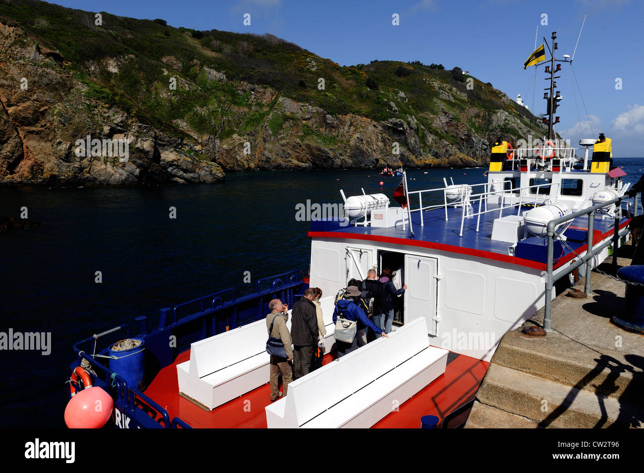 Ferry in Maseline Harbour, Isle of Sark, Channel Islands Stock Photo ...