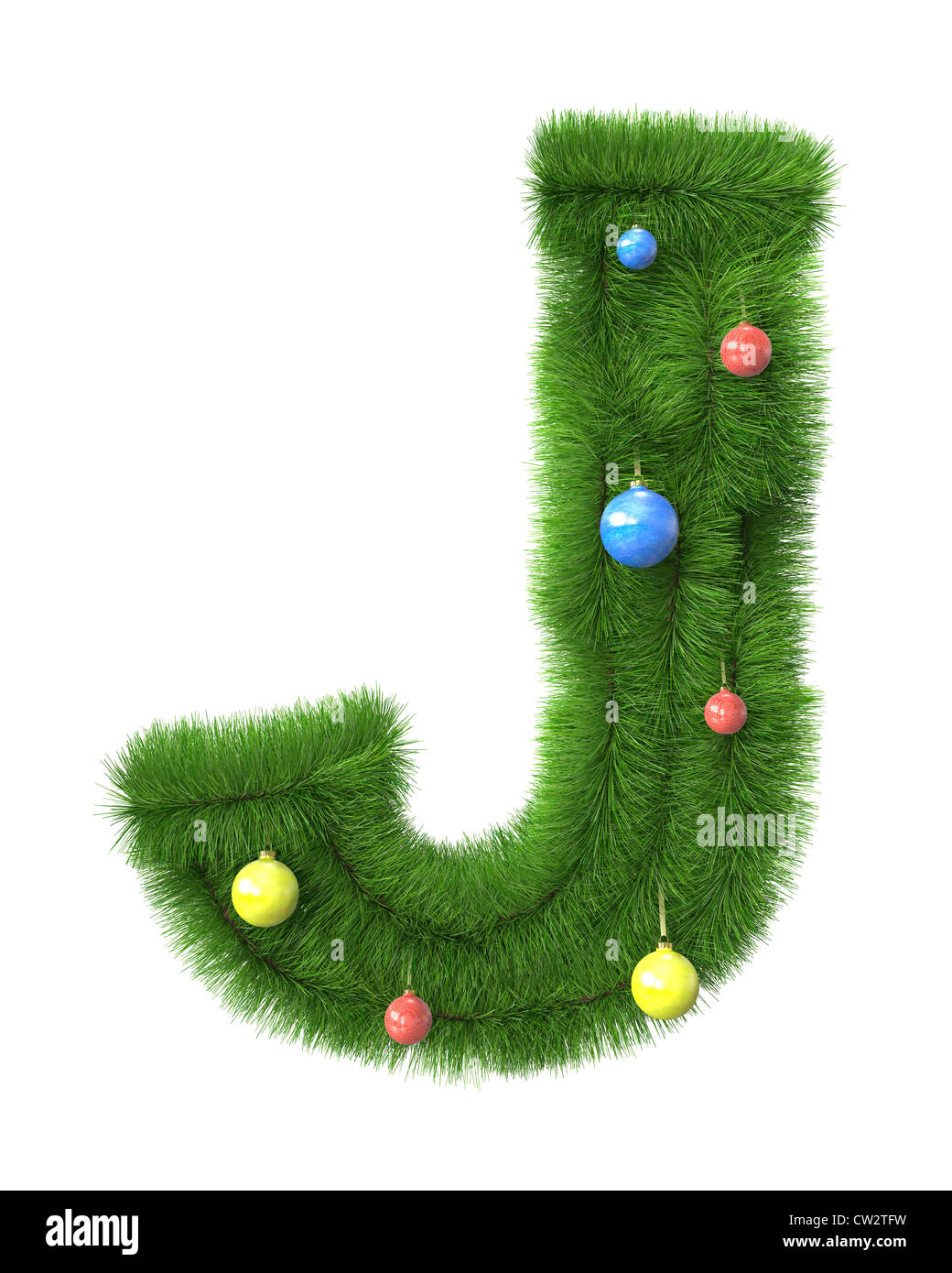 J letter made of christmas tree branches isolated on white background ...