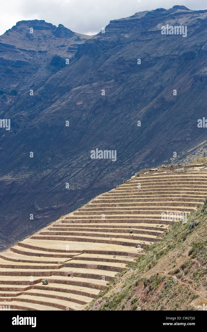 Ruins of Inca city Pisac in mountain landscape, Urubamba, sacred valley ...