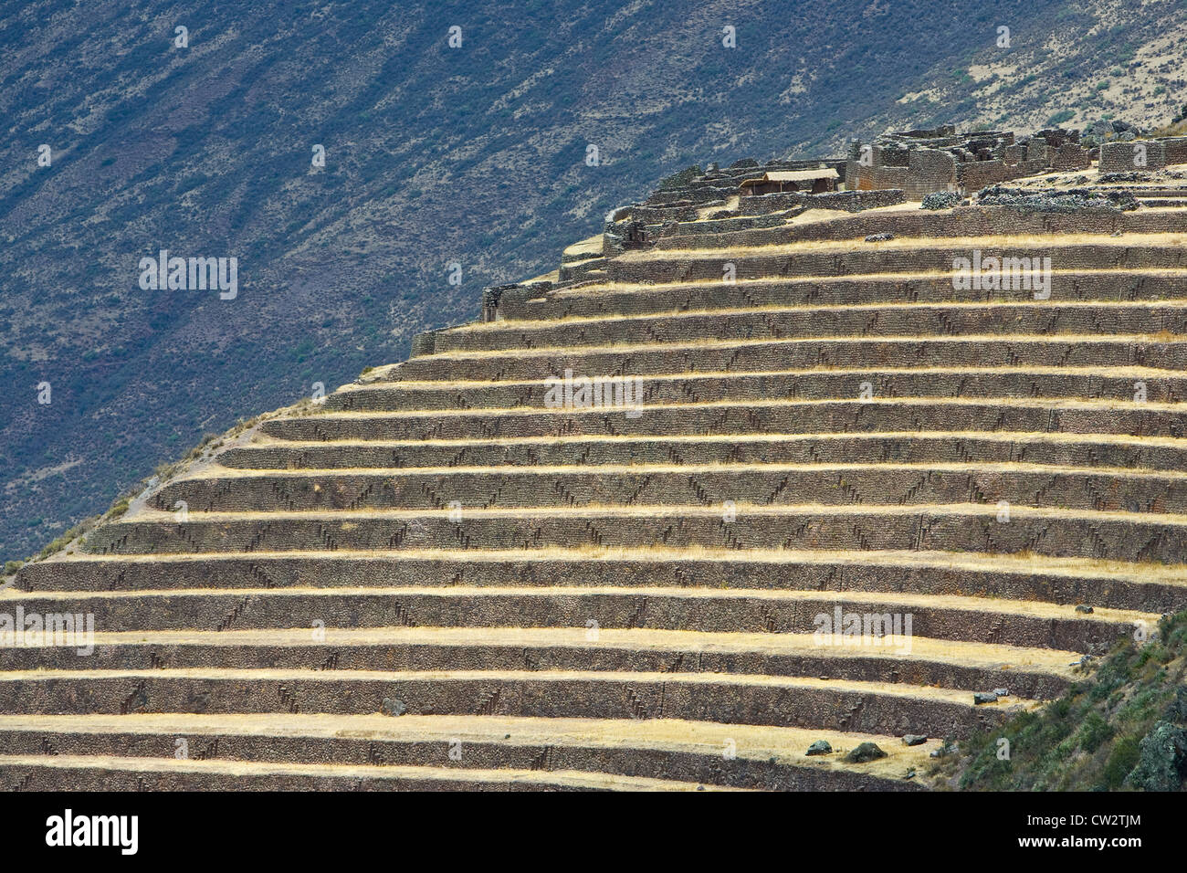 Ruins of Inca city Pisac in mountain landscape, Urubamba, sacred valley ...