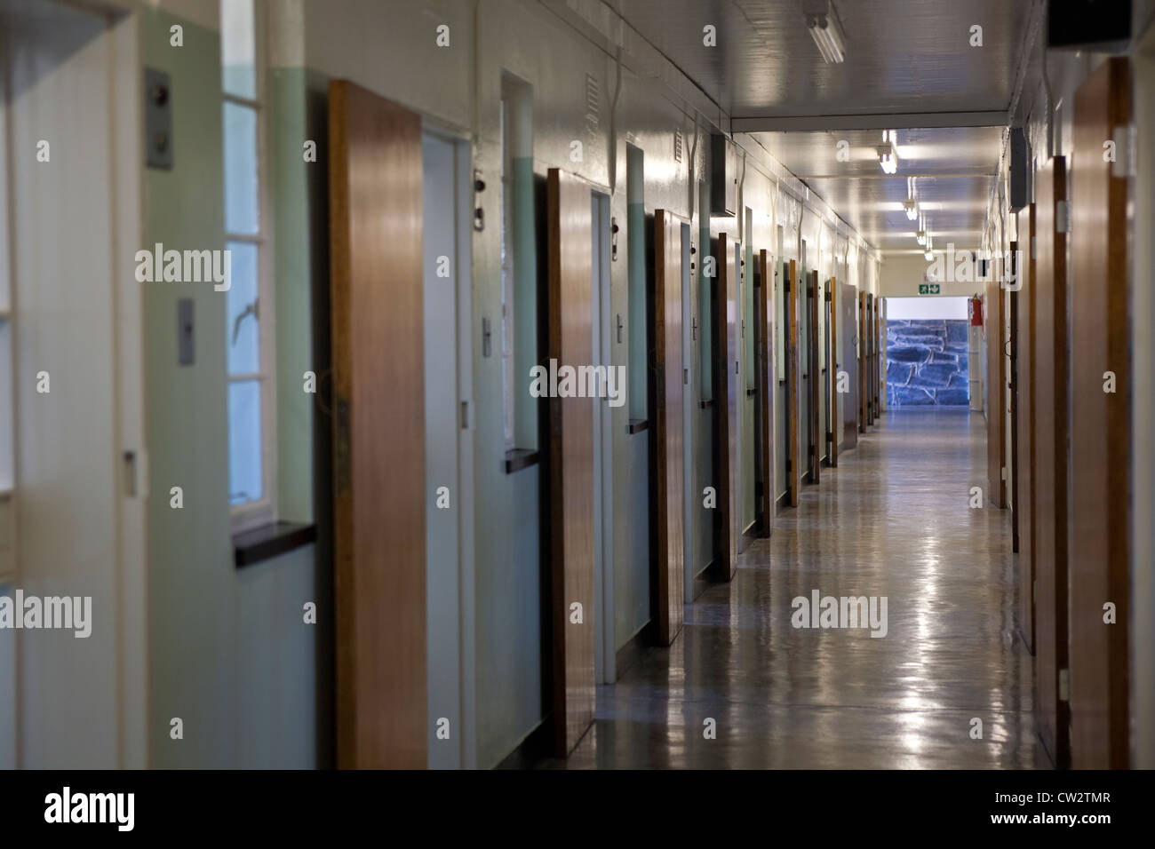 Corridor between cells on Robben Island, Table Bay, prison grounds used ...