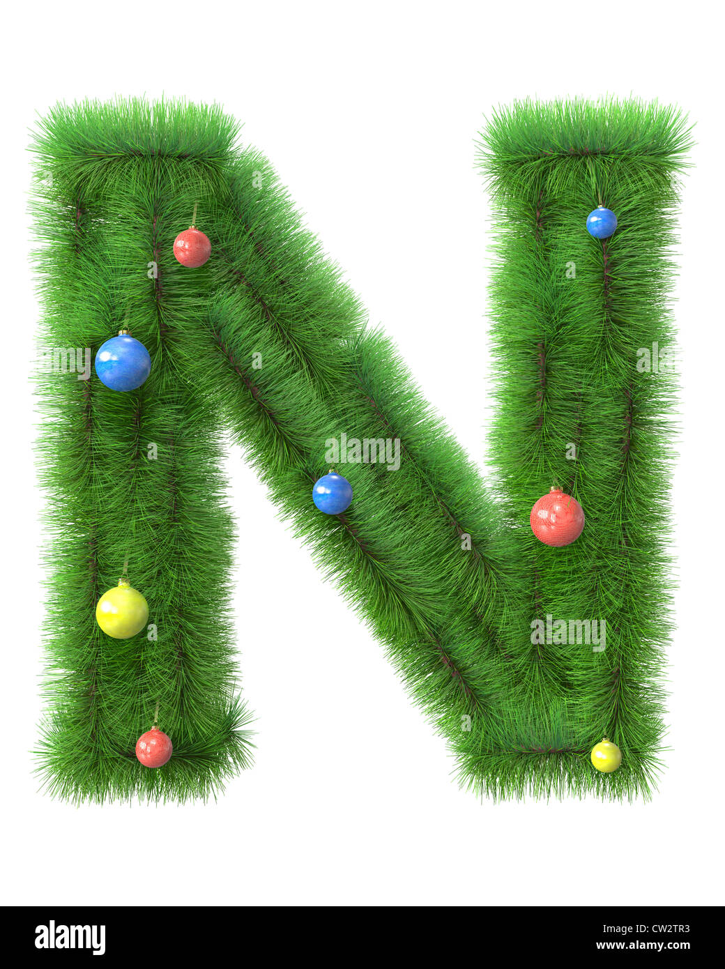 N letter made of christmas tree branches isolated on white background ...