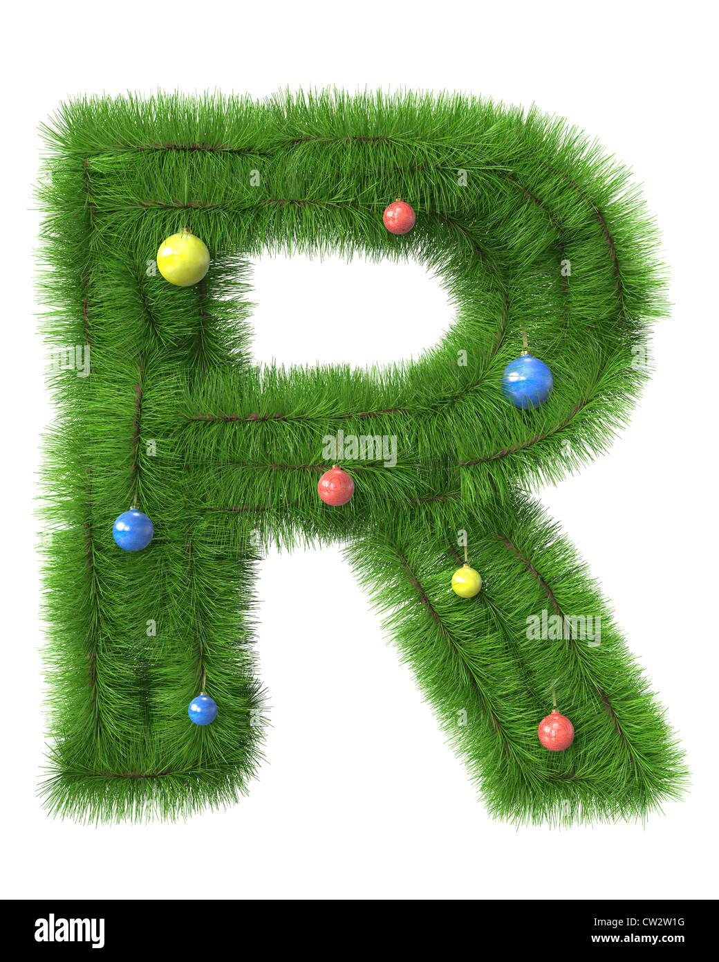R letter made of christmas tree branches isolated on white background ...