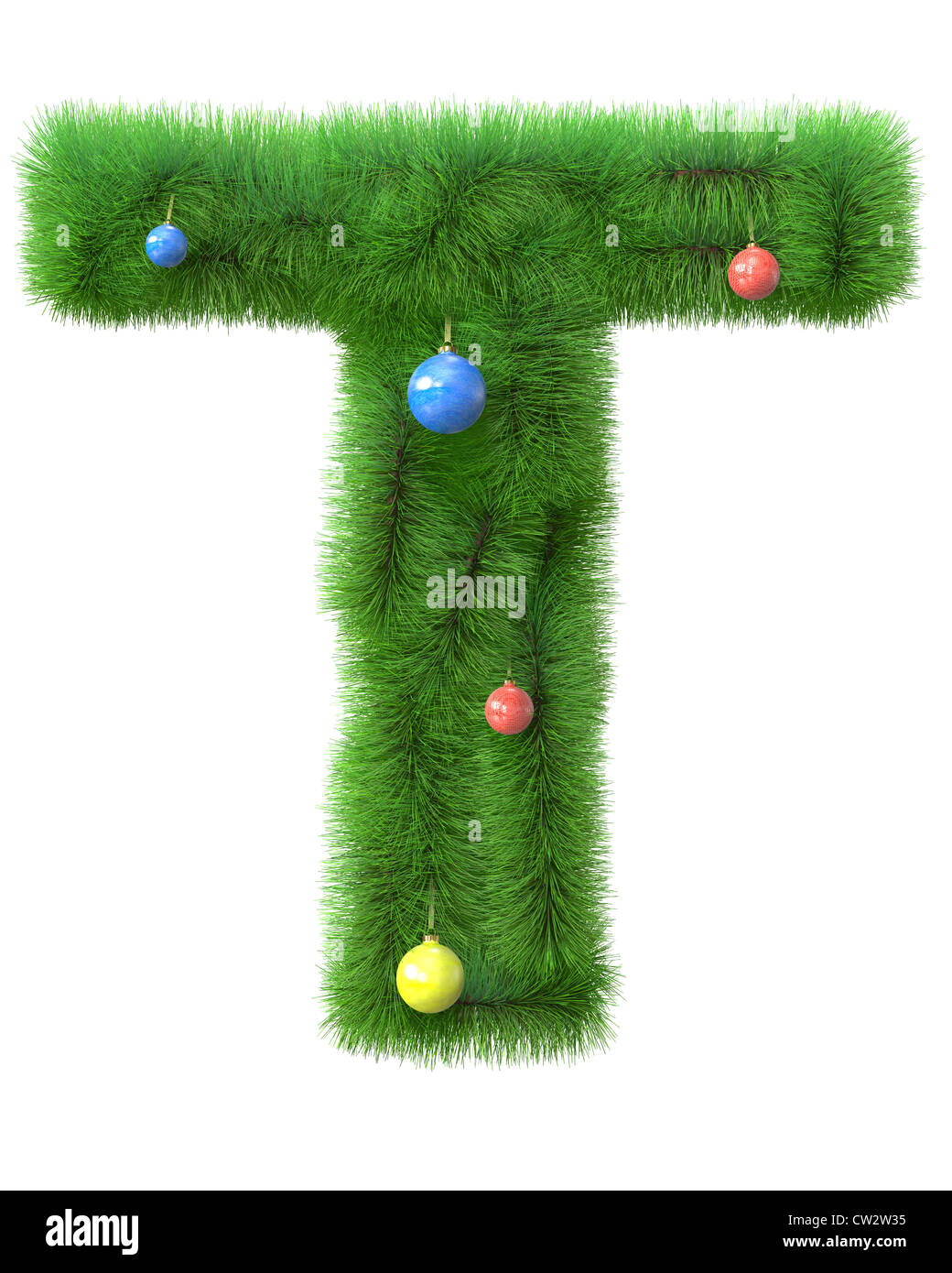 T letter made of christmas tree branches isolated on white background ...