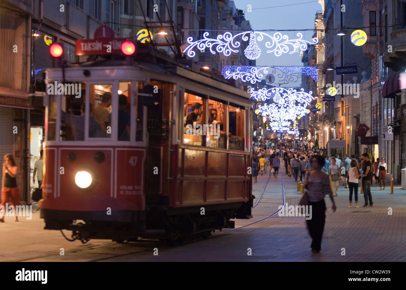 Red tram in Istiklal Caddesi in Istanbul Turkey Stock Photo - Alamy