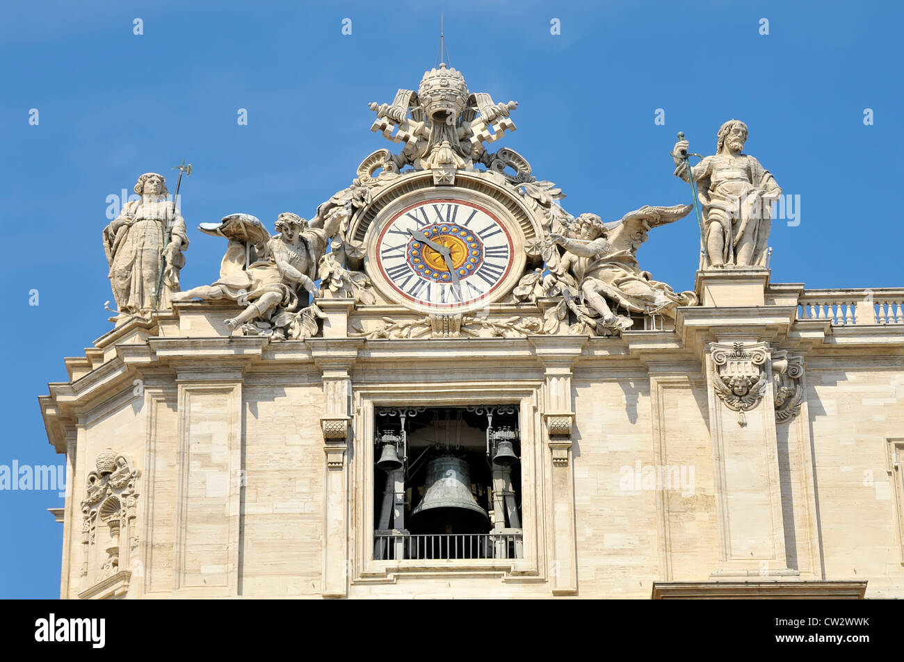 Ornate Clock Bell Tower St. Peter's Square and St. Peter's Basilica Rome Italy Europe Stock ...