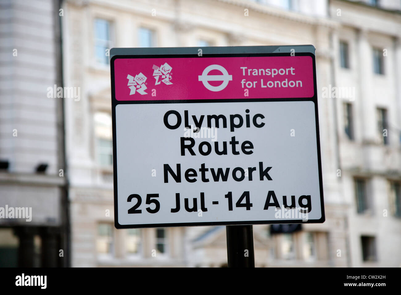London, UK - July 26, 2012: Olympic Route Network sign in Westminster ...