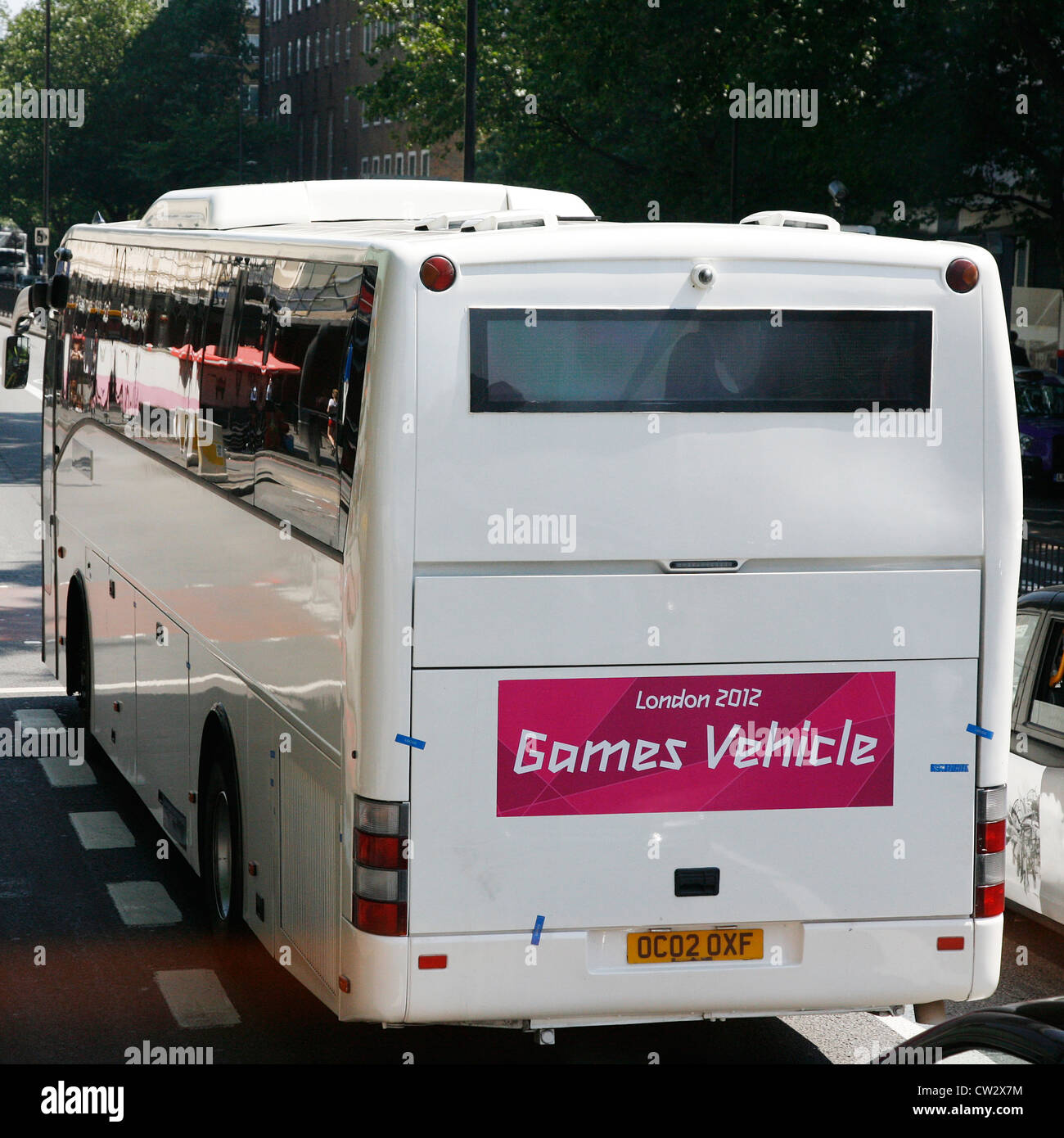 London, UK - July 26, 2012: Olympic athletes' bus on Games route ...