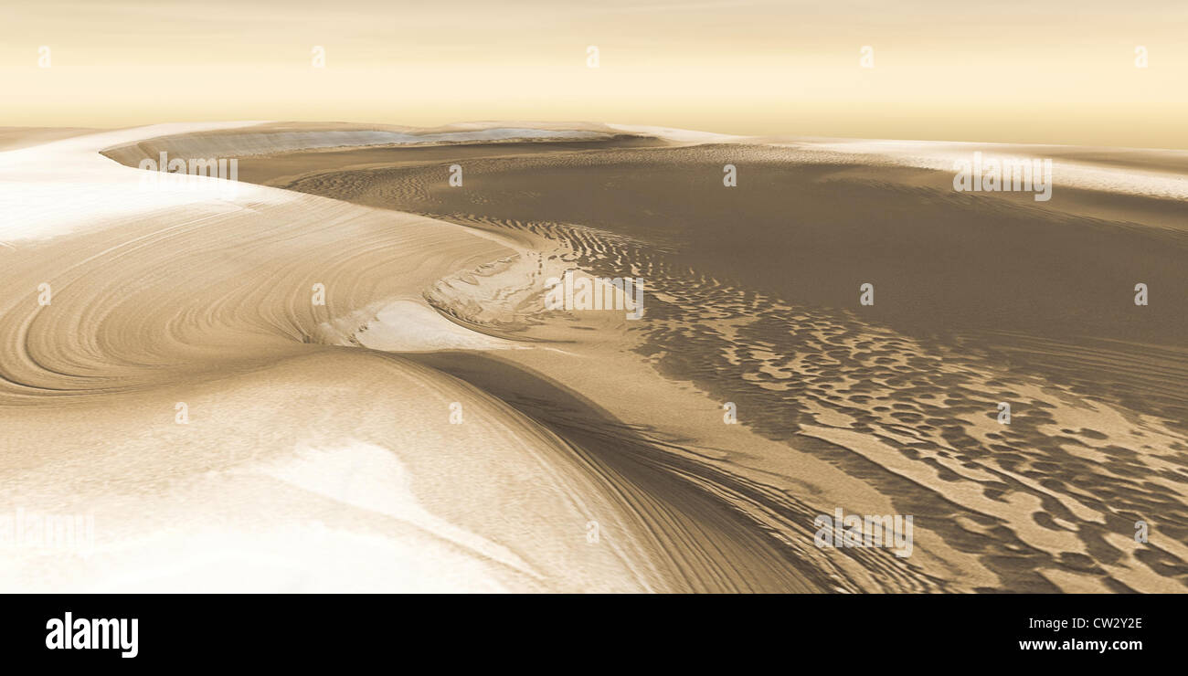 Mars, Chasma Boreale, a long, flat-floored valley, cuts deep into Mars ...