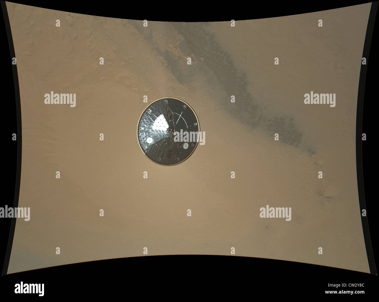 Curiosity rover Heat Shield during descent to the surface of Mars Stock ...