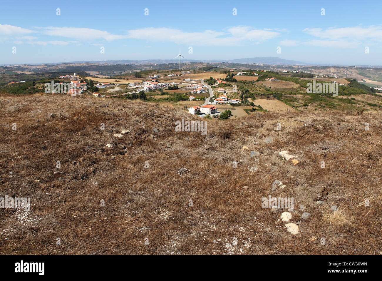 Countryside seen over the remains of the earthworks of the Lines of ...