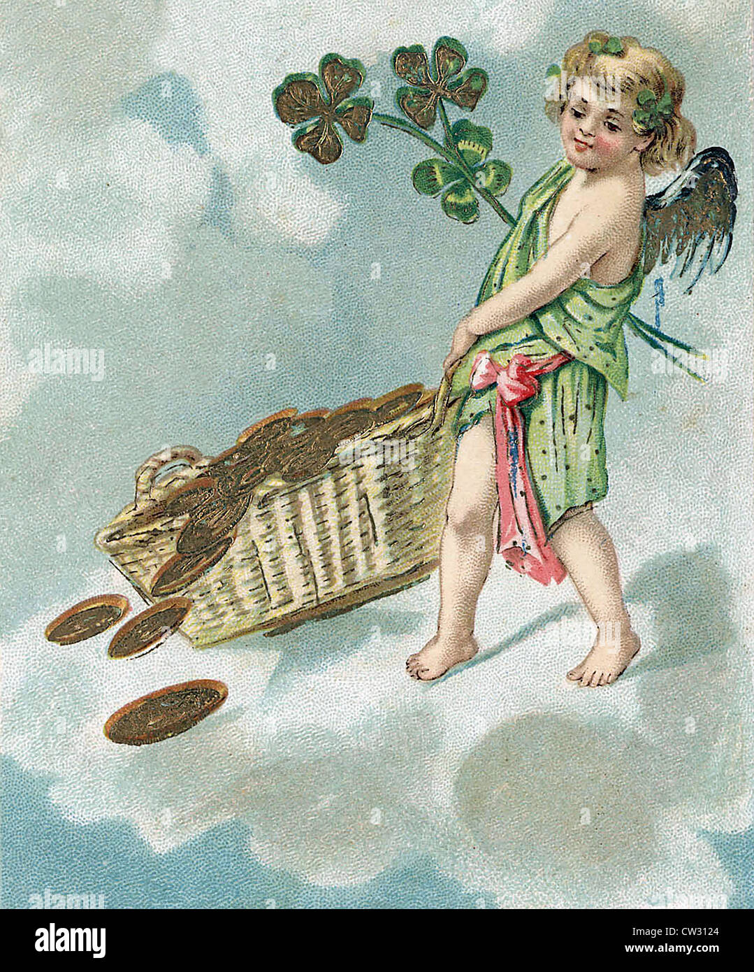 Angel carries basket with coins Stock Photo - Alamy