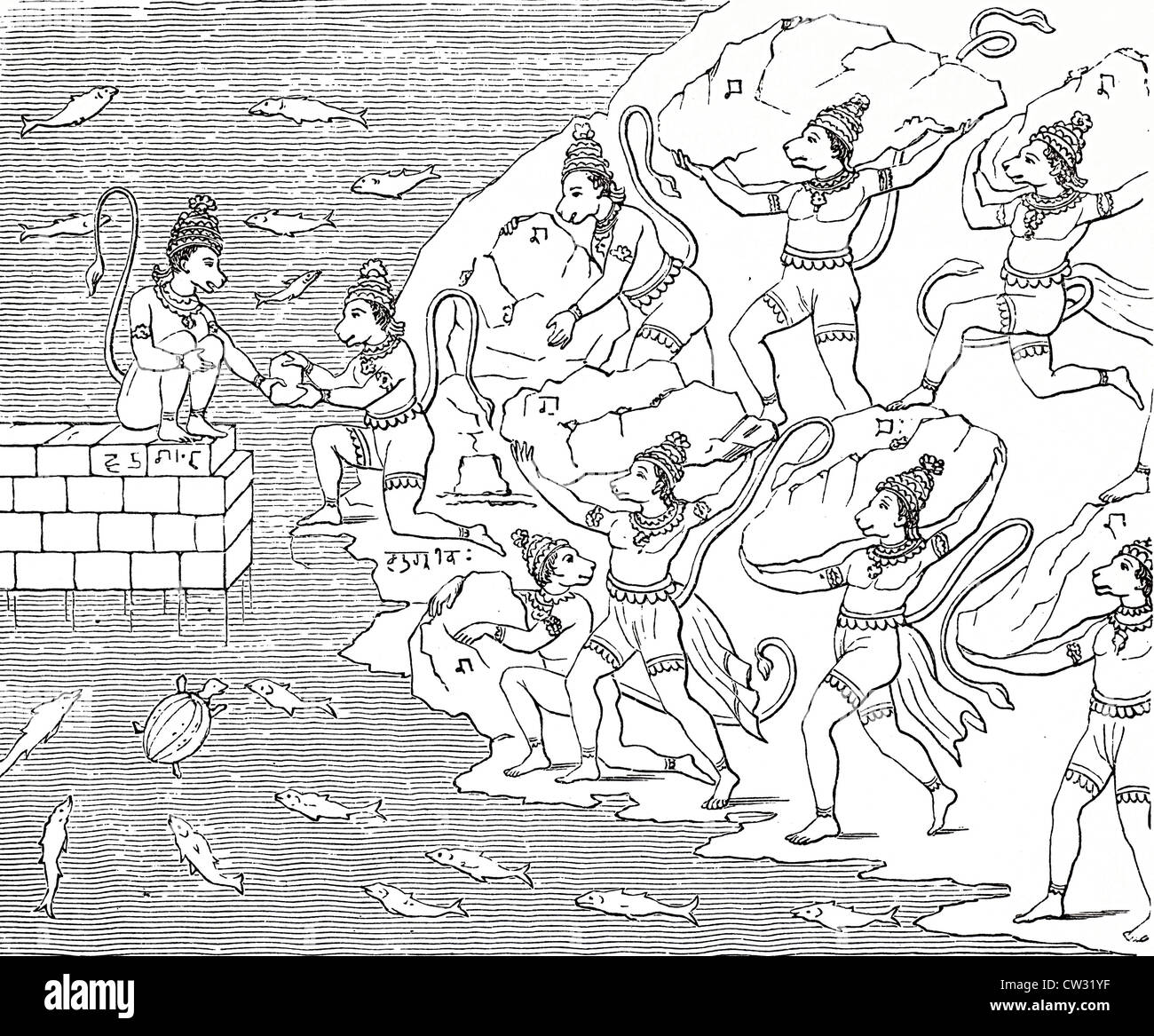 The construction of the adam bridge by hanuman his monkey hi-res stock ...