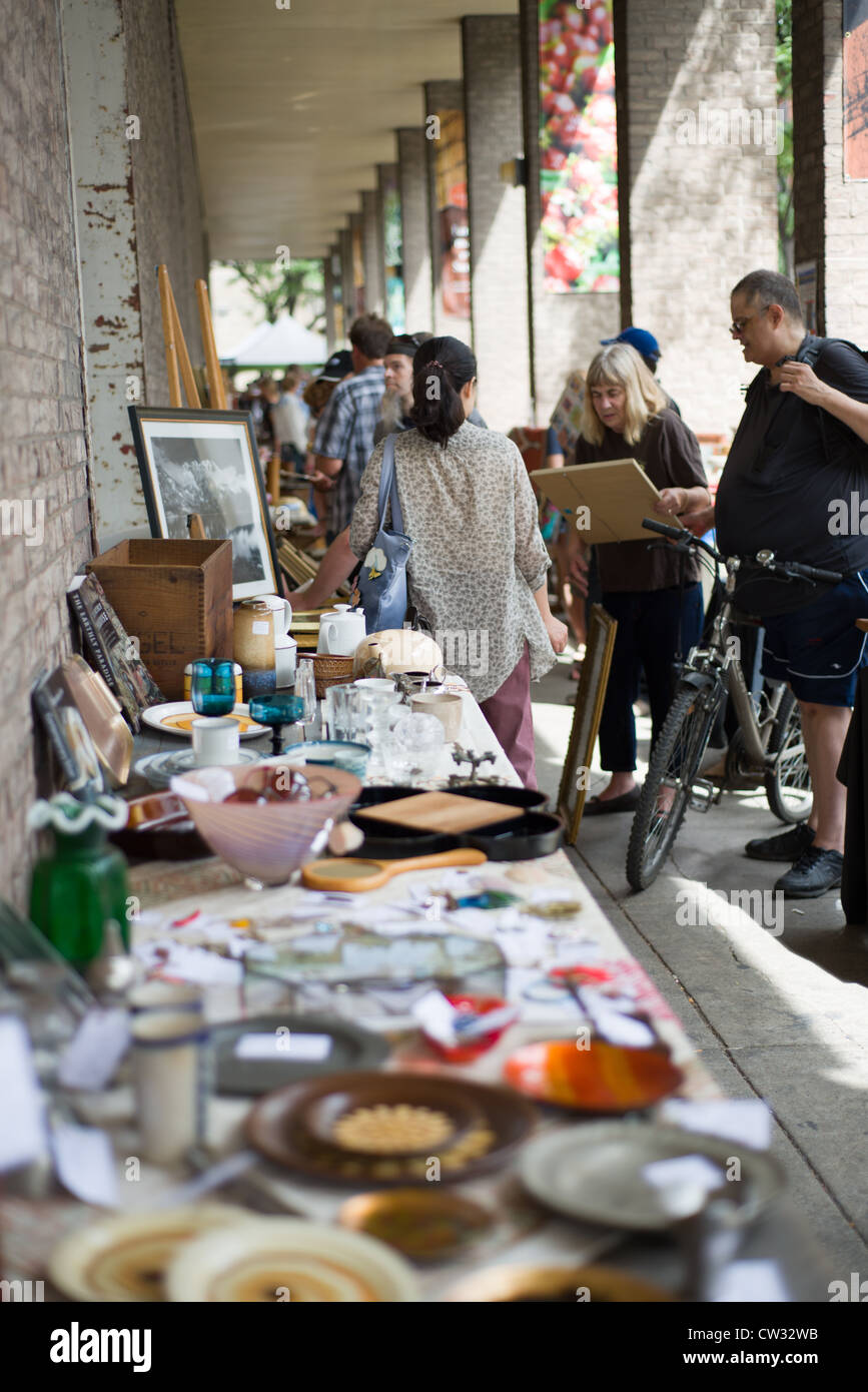 Antiques fair table of items Stock Photo - Alamy