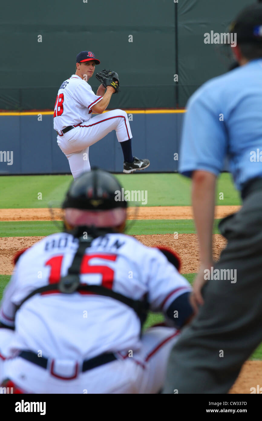 Dusty Hughes -- Gwinnett Braves -- Pitching during game against Durham ...