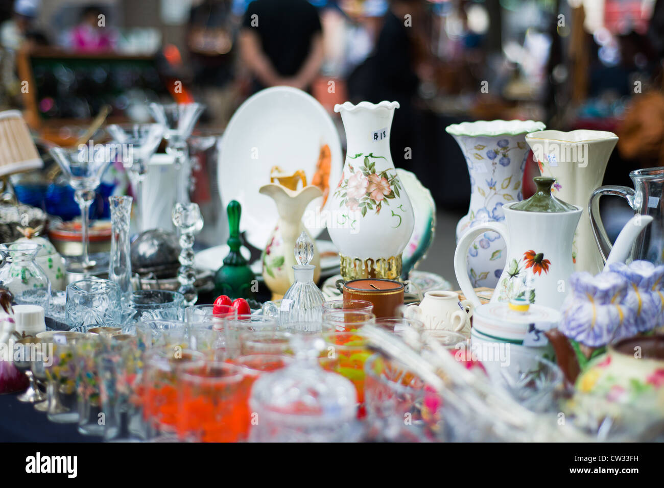 Antiques fair table of items Stock Photo - Alamy