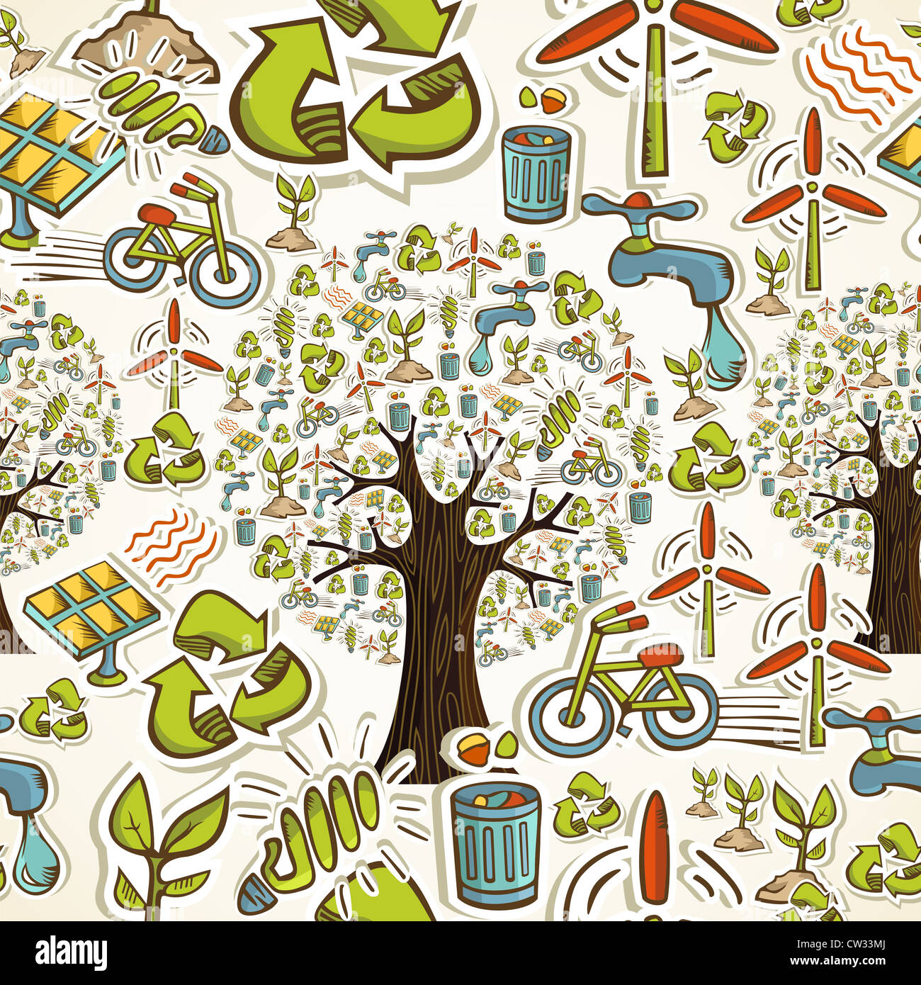 Environmental conservation hand drawn icons seamless pattern background ...