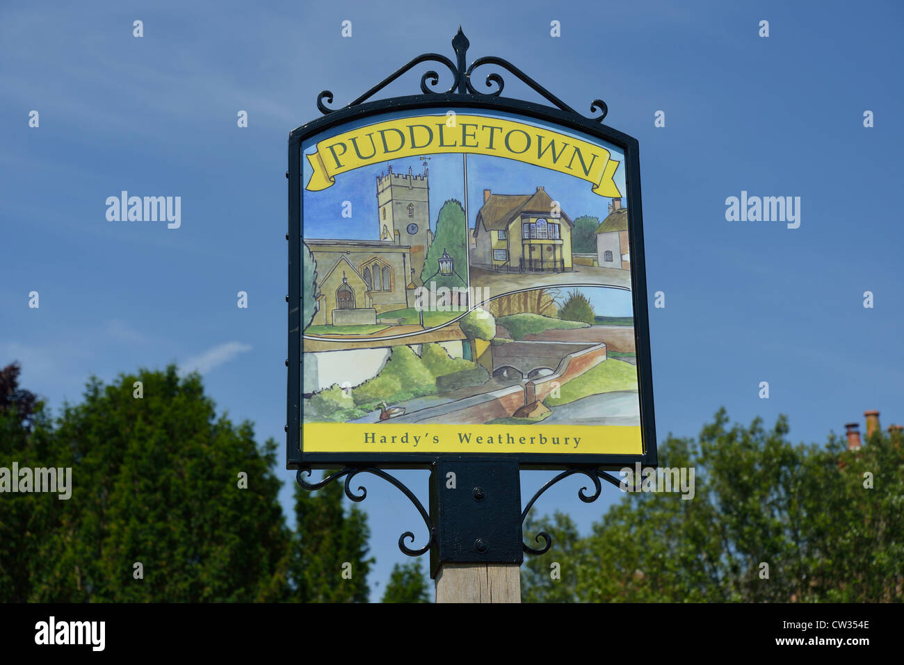 Village sign, Puddletown, Dorset, England, United Kingdom Stock Photo ...