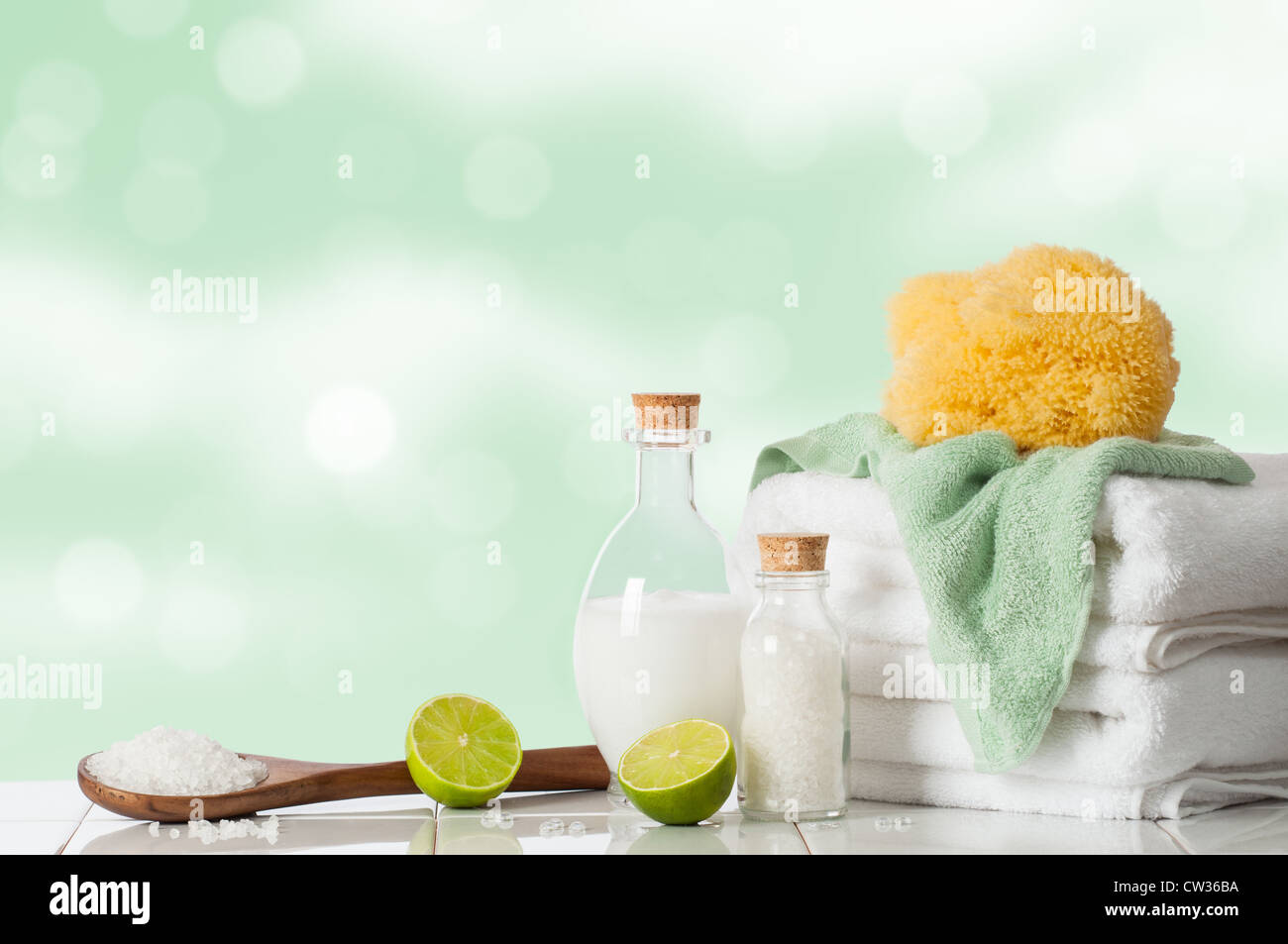 Spa treatment lime salts towels hi-res stock photography and images - Alamy
