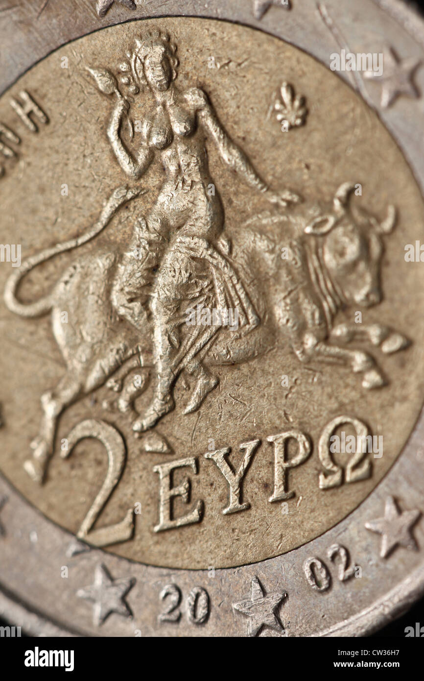 Greek Euro Coin showing scene from greek mythology Europa carried away ...