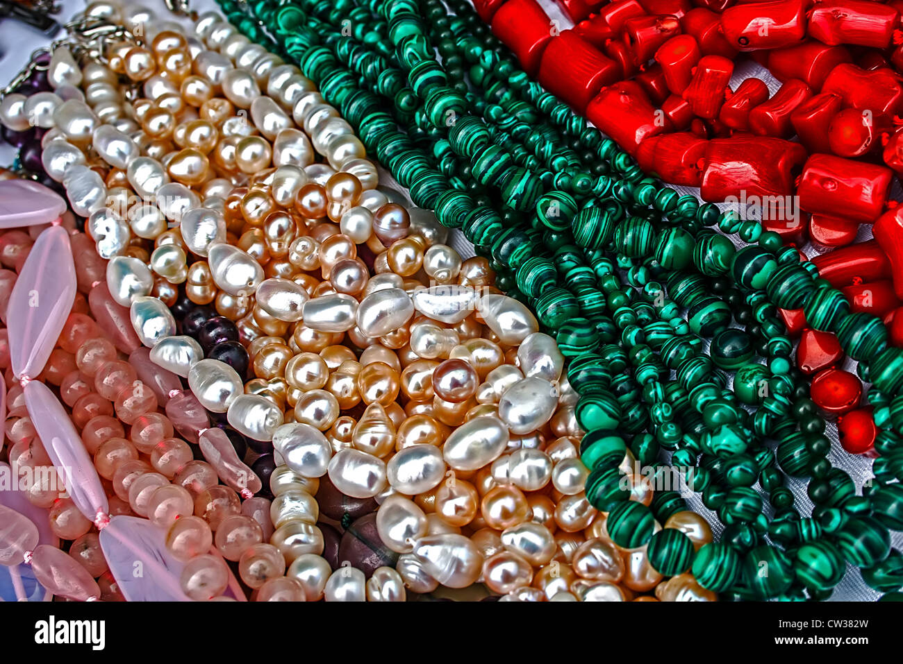 Different colored trinkets displayed in the waiting customers Stock ...