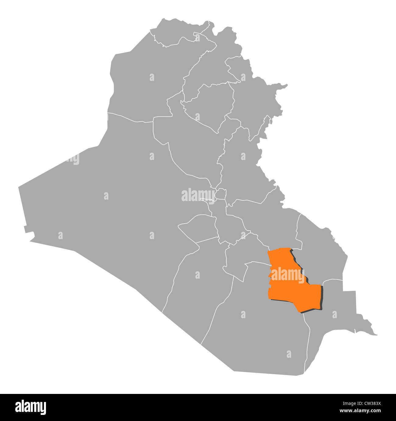 Political map of Iraq with the several governorates where Dhi Qar is ...