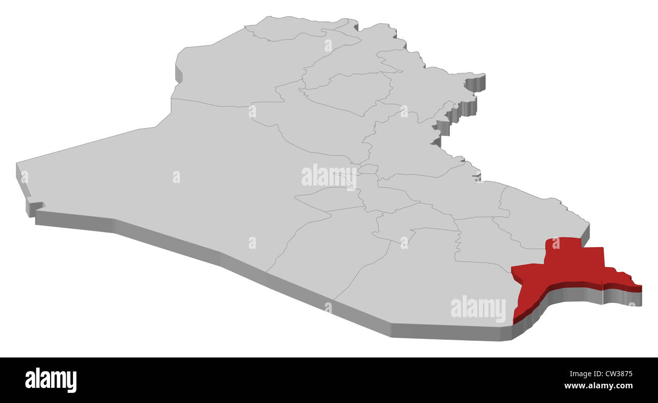 Political map of Iraq with the several governorates where Basra is ...