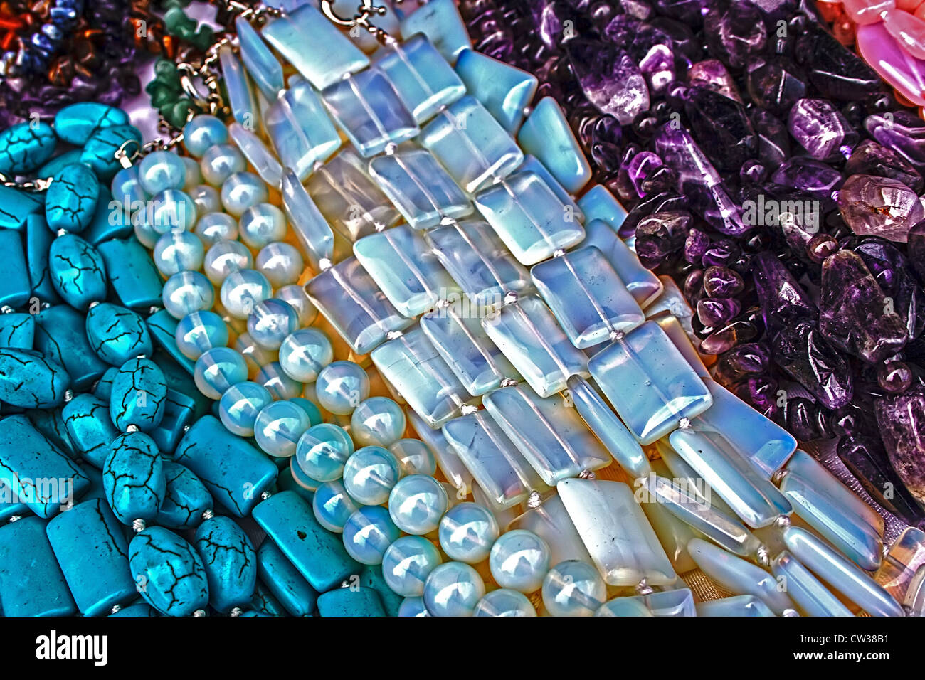Different colored trinkets displayed in the waiting customers Stock ...