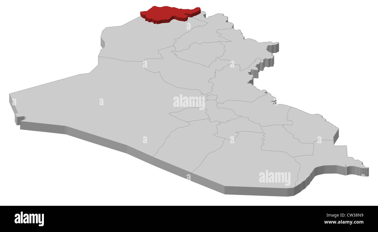 Political map of Iraq with the several governorates where Dohuk is ...