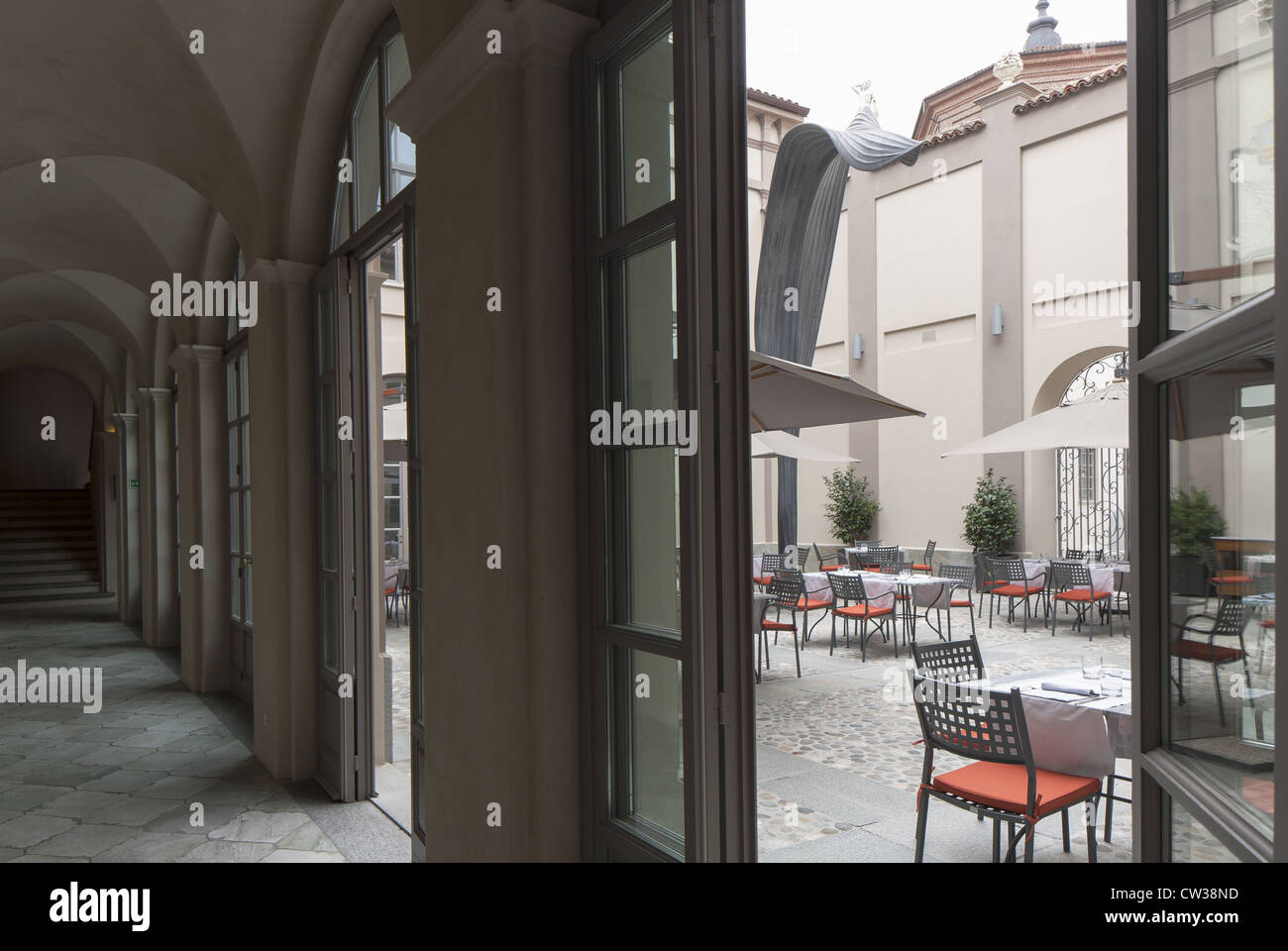 Restaurant bar view from a passage way in Italy Stock Photo - Alamy