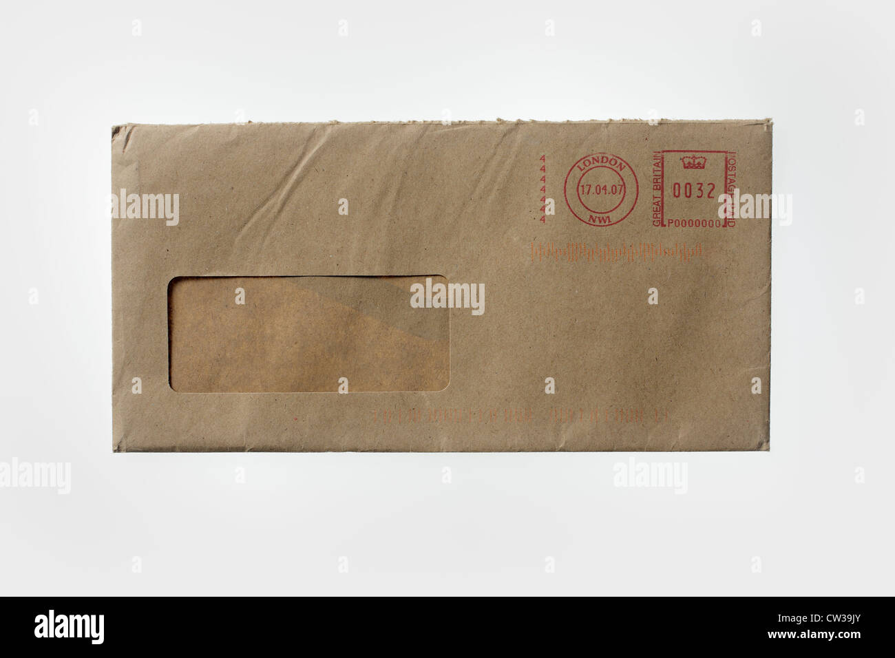 Window envelope postmarked in London Stock Photo - Alamy