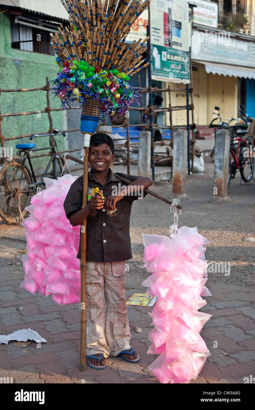 Boy selling cotton candy. Madurai. India Stock Photo - Alamy