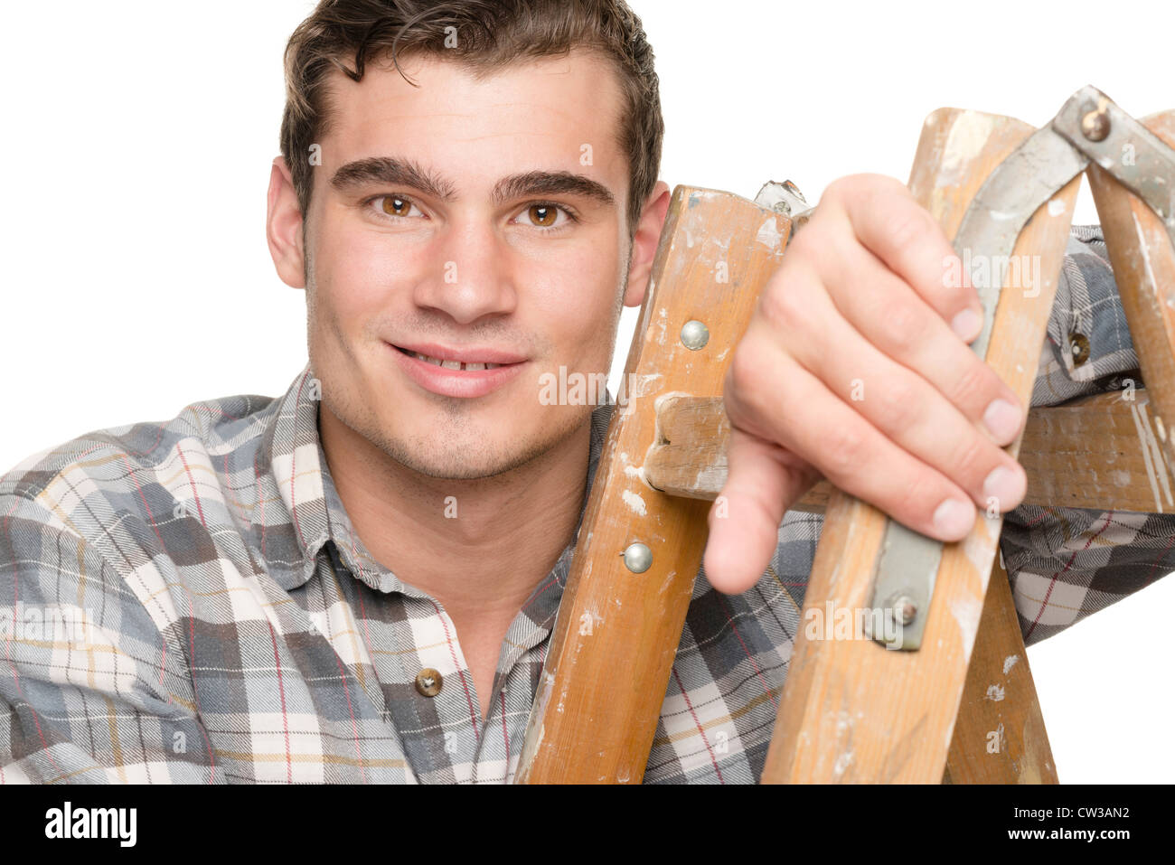 Workman ladder white background hi-res stock photography and images - Alamy