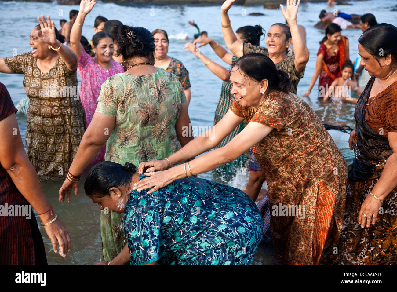 Indian women praying at the sea. Kanyakumari. Cape Comorin. India Stock ...