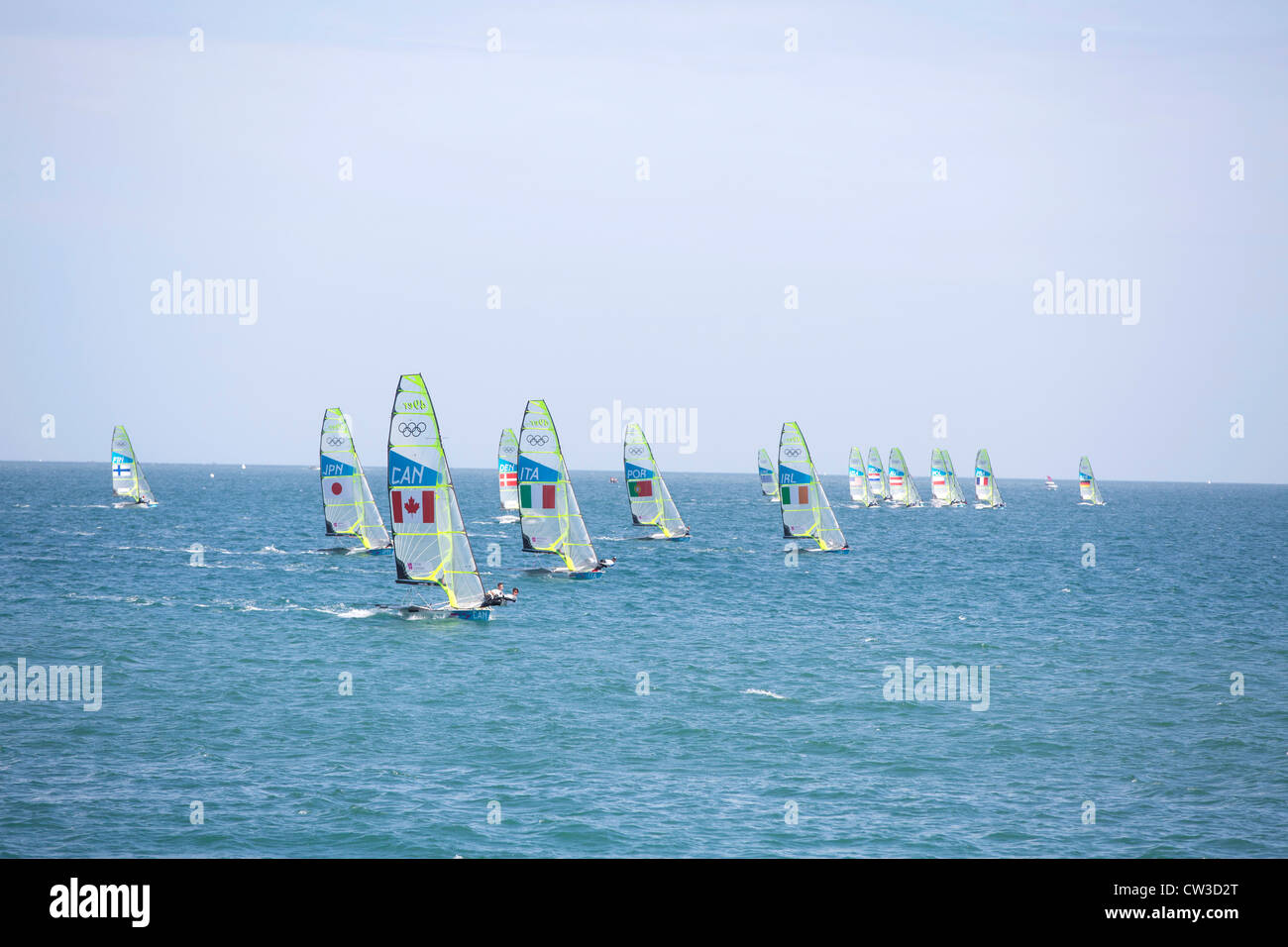 49er sailing dinghies racing during the Olympic sailing regatta in ...