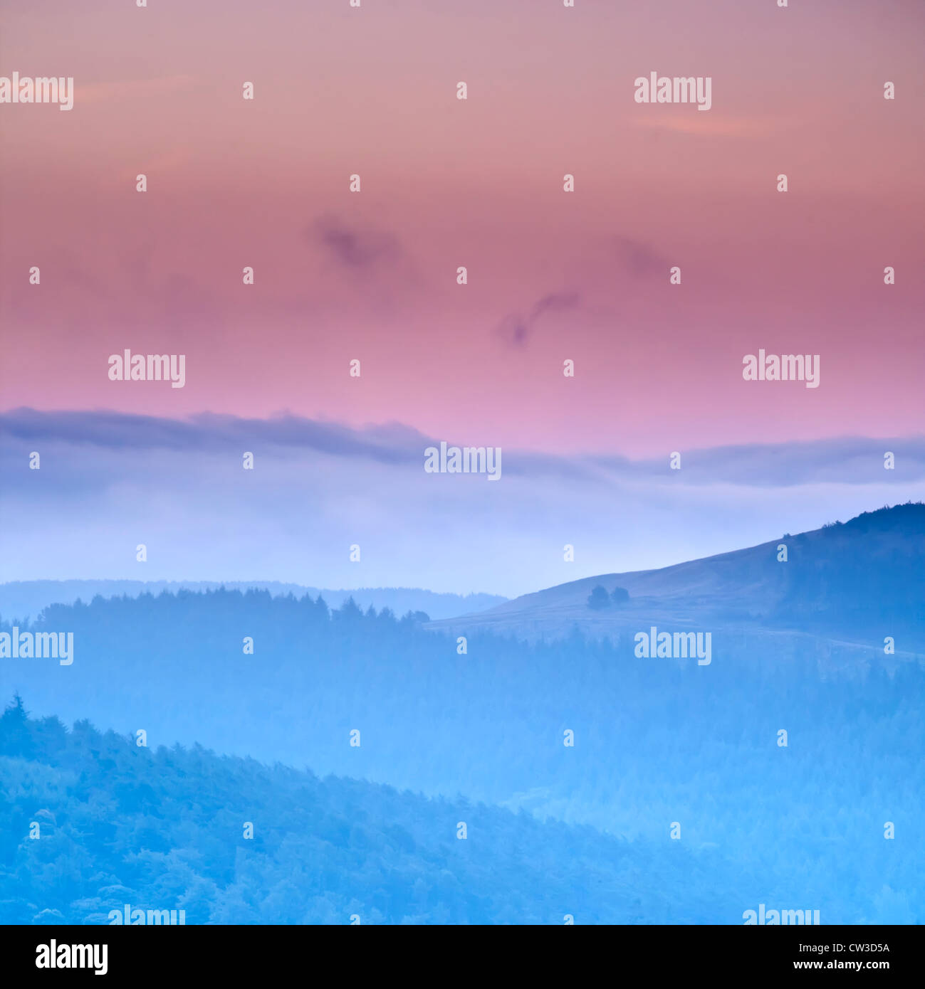 Dawn in Macclesfield Forest with Fog Forming on Hilltops Stock Photo ...