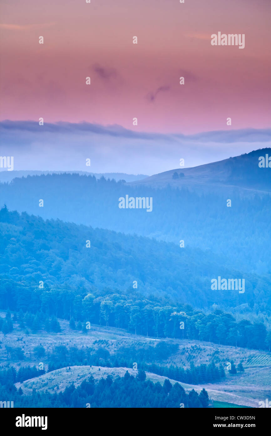Dawn in Macclesfield Forest with Fog Forming on Hilltops Stock Photo ...