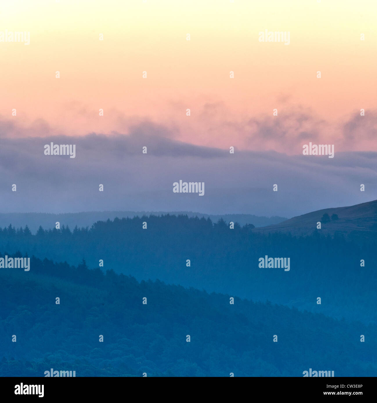 Dawn in Macclesfield Forest with Fog Forming on Hilltops Stock Photo ...