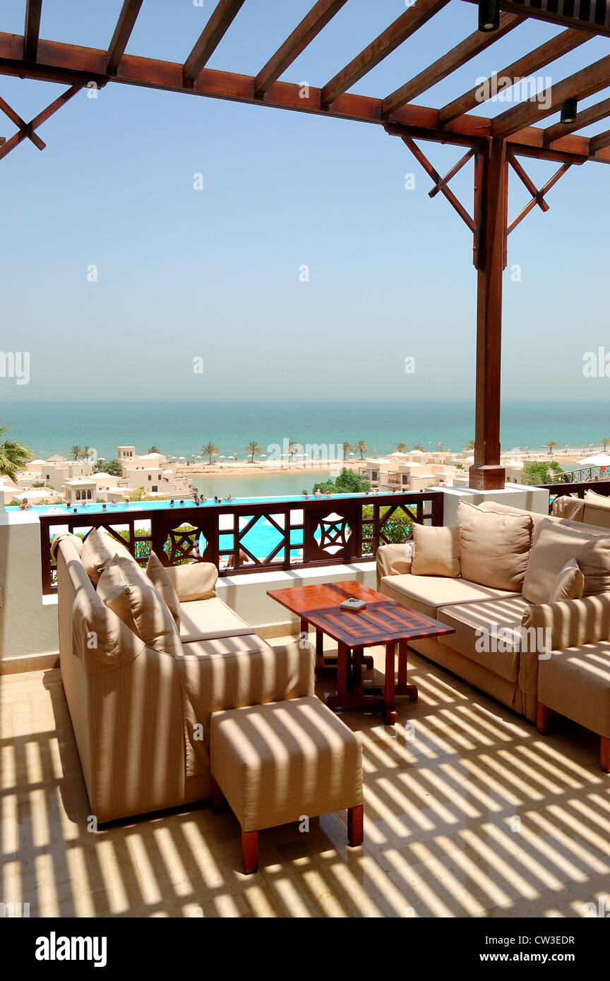 Sea view terrace at luxury hotel, Ras Al Khaimah, UAE Stock Photo - Alamy