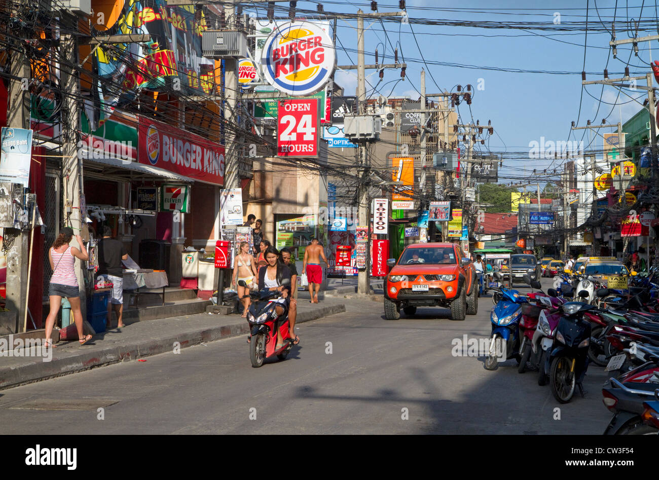 Street scene at Chaweng beach village on the island of Ko Samui ...