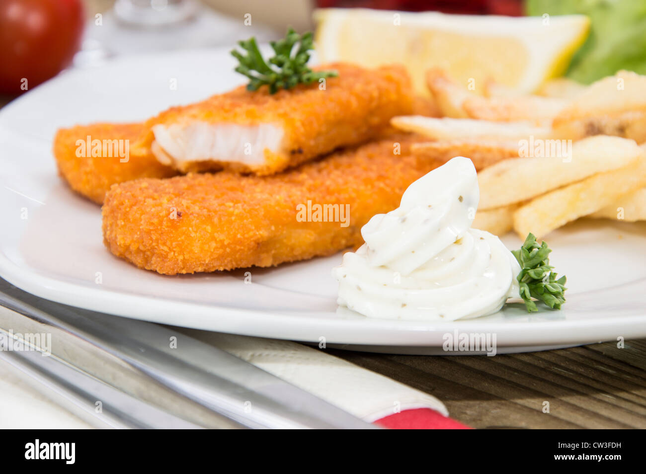 Fish Fingers and Chips on a plate Stock Photo - Alamy