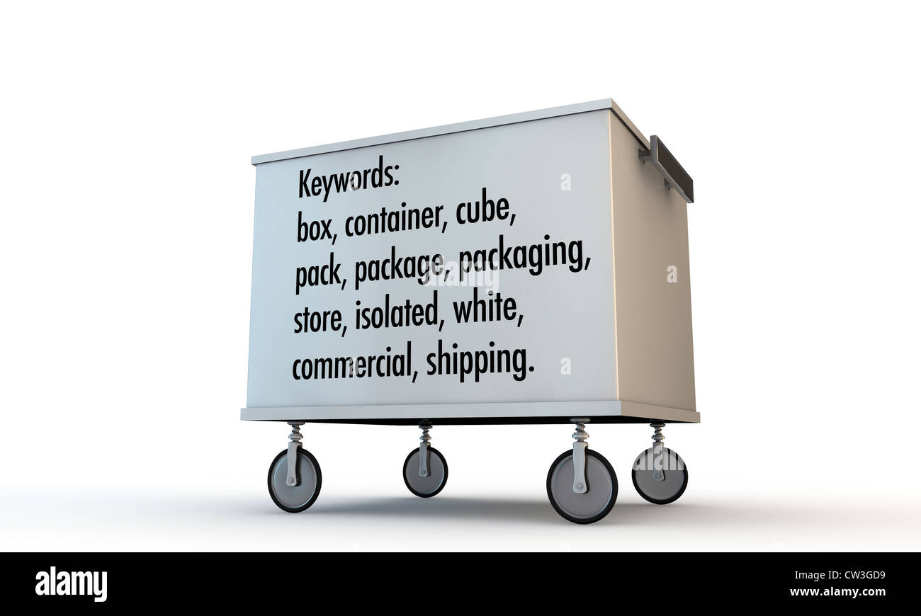 box with wheels and keywords isolated on white background Stock Photo ...