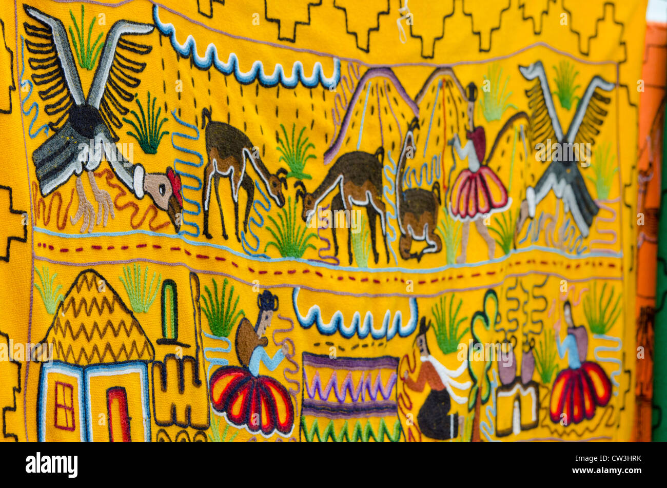 Ecuador, Quito area, Otavalo Handicraft Market. Traditional embroidery ...