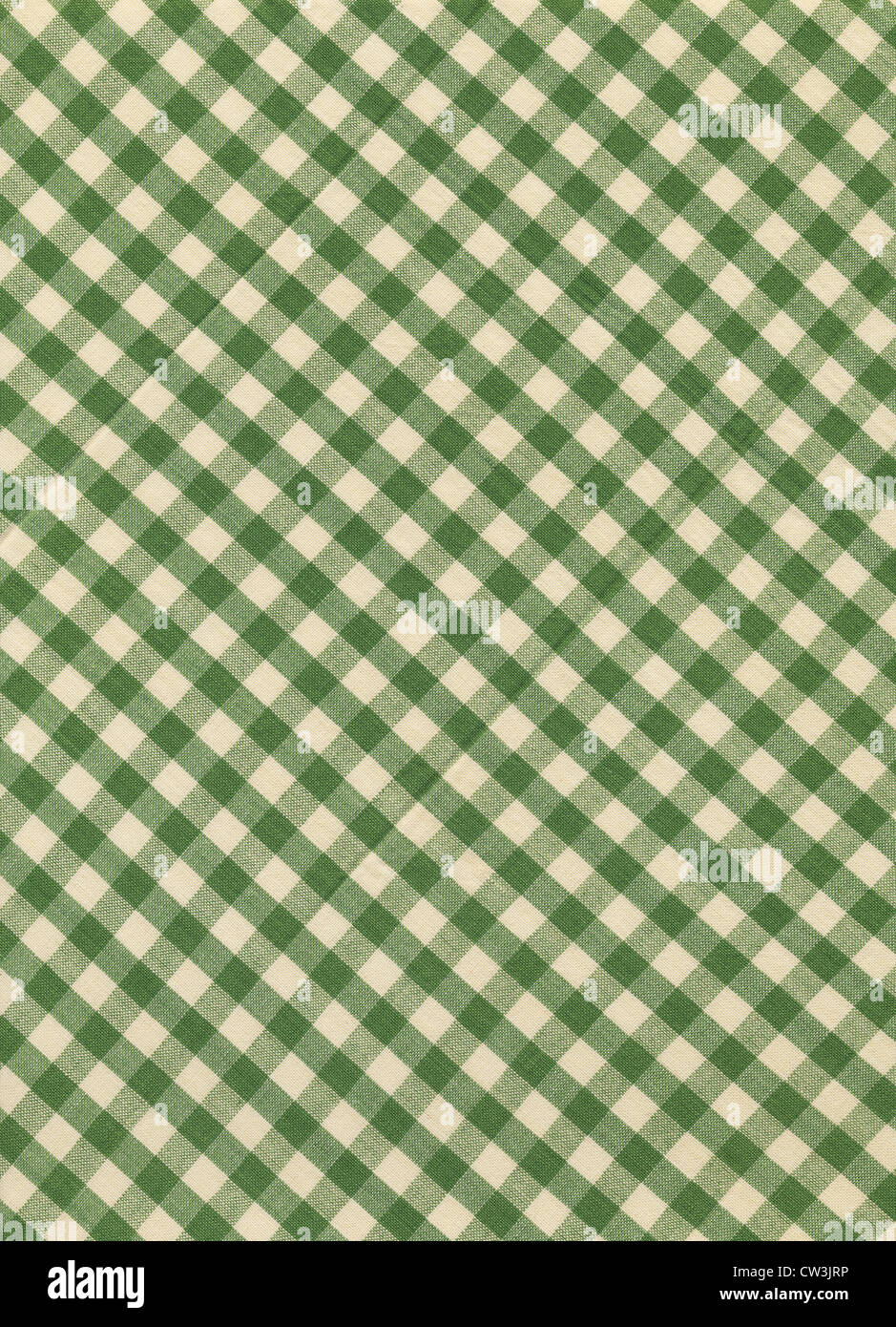 Green and white checked diagonal gingham fabric textile background ...