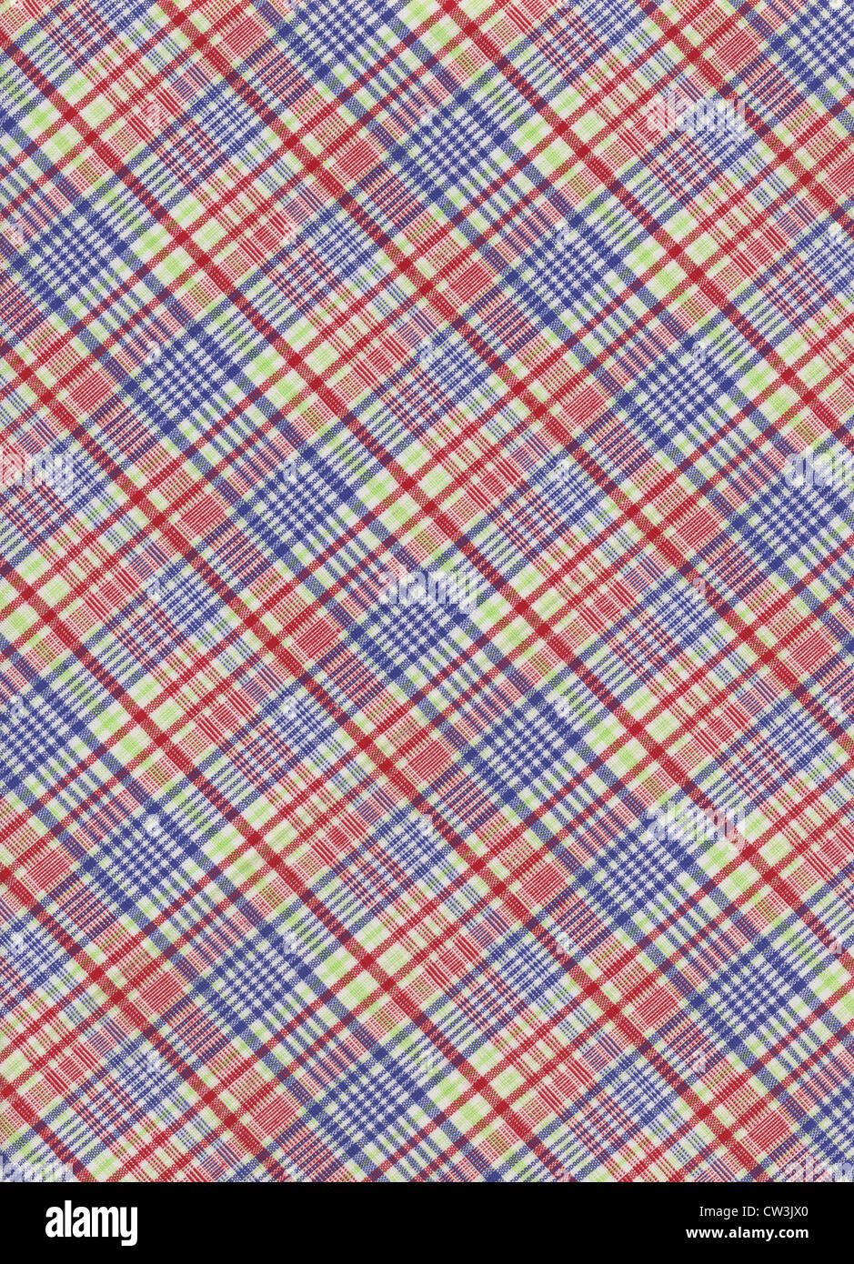 Red blue green and white diagonal plaid fabric textile background Stock ...