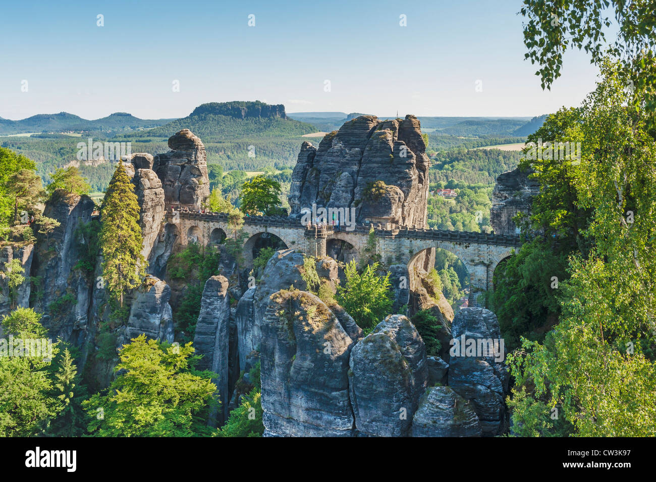 Rock formation Bastei (Bastion) and Table Mountain Lilienstein, Lohmen ...