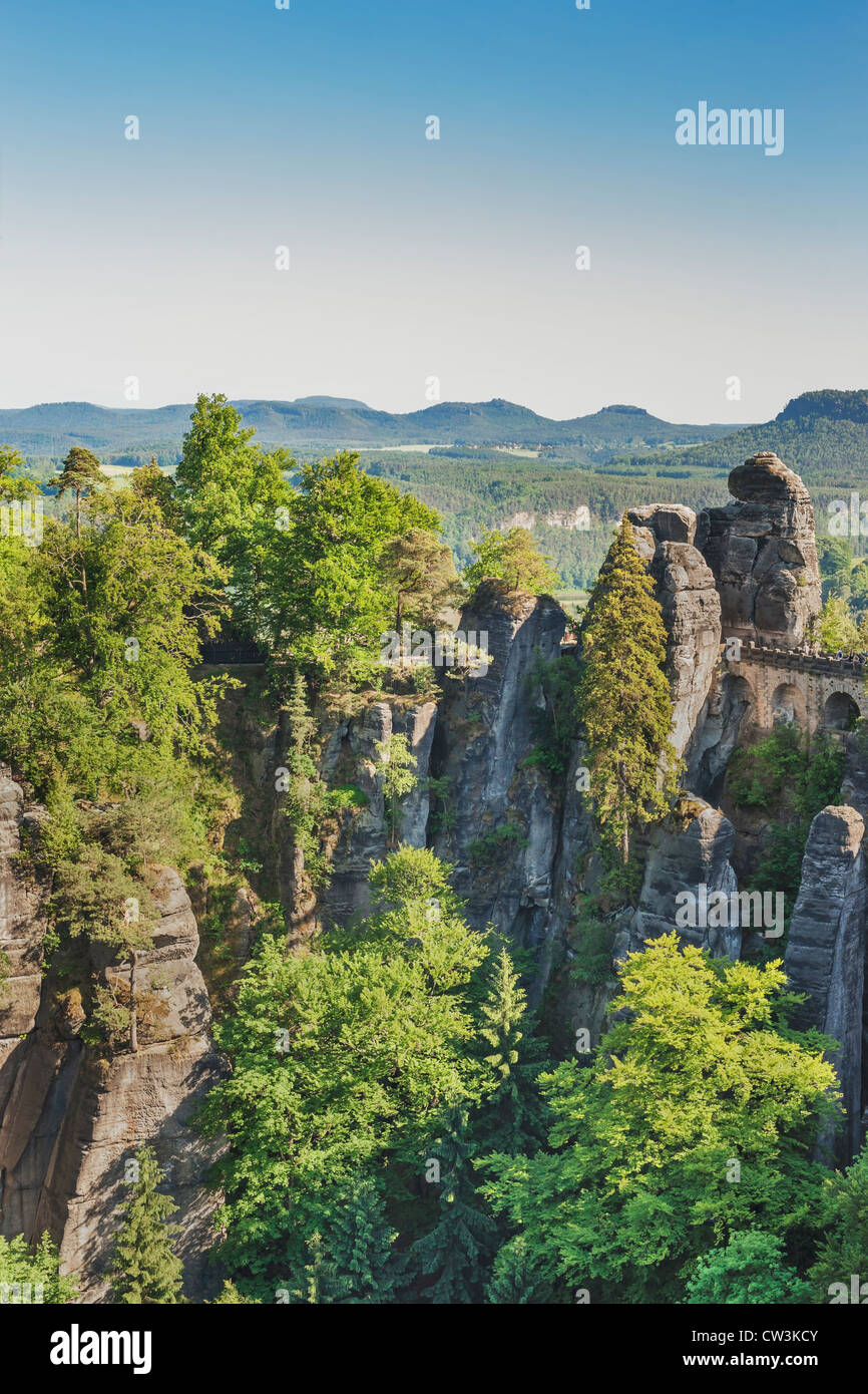 Rock formation Bastei (Bastion) and rock castle Neurathen, Lohmen ...